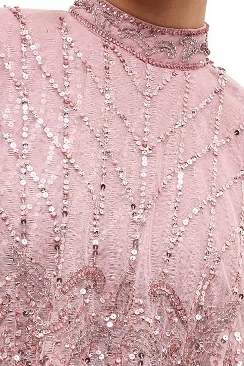 MARYISA Modest Cape Embellished Sequins Gown