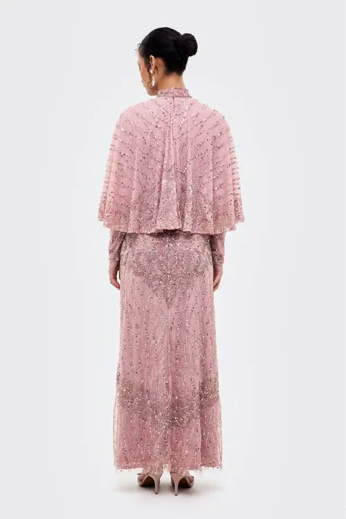 MARYISA Modest Cape Embellished Sequins Gown
