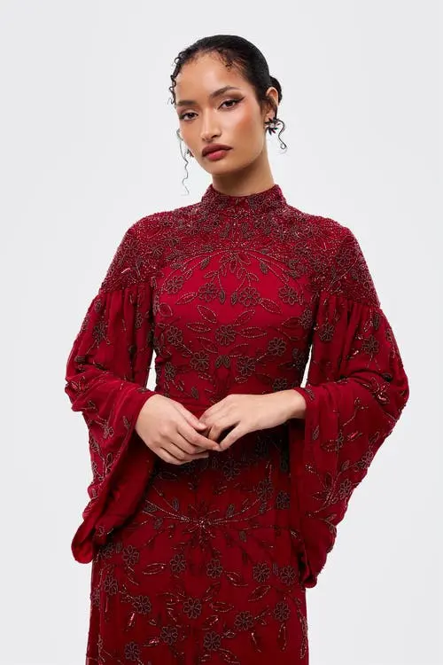 MARYISA Modest Embellished Sequins High Neck Gown