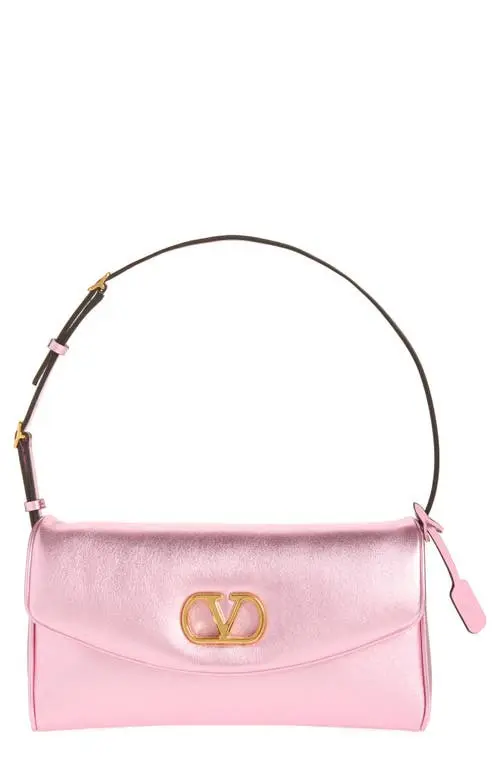 Valentino Garavani Small Devain Metallic Leather Shoulder Bag - Dusty Rose