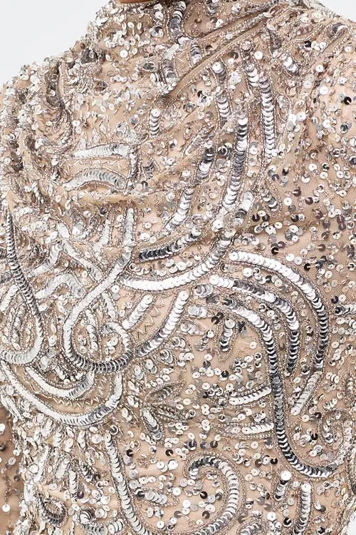 MARYISA Modest Cowl Embellished Sequins Maxi Dress