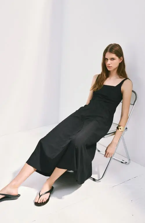 Mango Crinkled A-line Square Neck Dress - Black