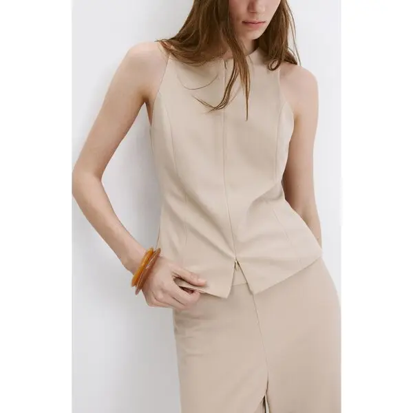 Mango Fitted Zip Vest - Sand