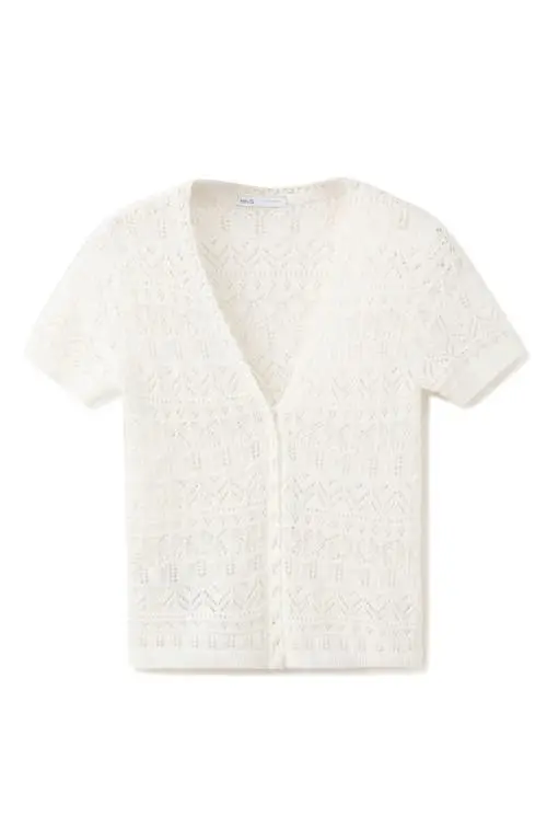 Mango Open Knit Short Sleeve V-neck Cardigan - Ecru