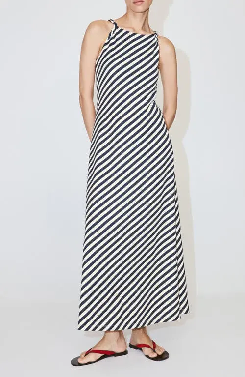 Mango Striped Draped Neck Knit Midi Dress