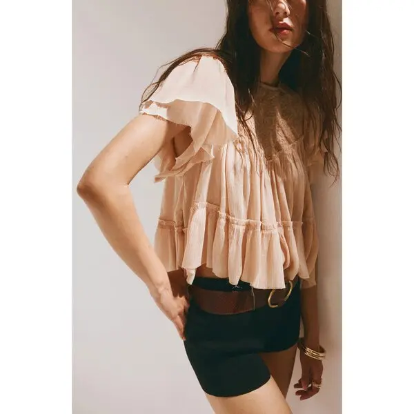 Mango Ruffled Embroidered Blouse