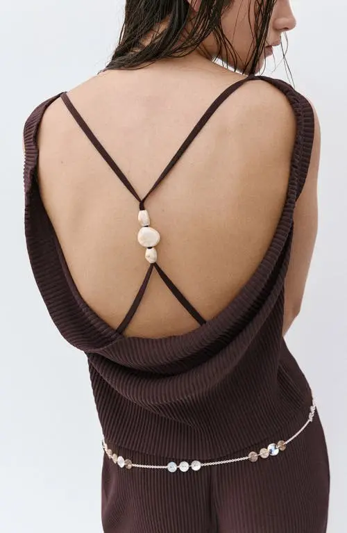 Mango Sleeveless Textured Top With Bead Embellishment