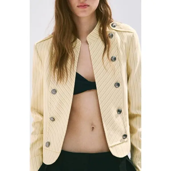 Mango Pinstripe Button Front Jacket