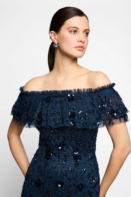 BEAUUT Floral Embellished Sequins Maxi Dress