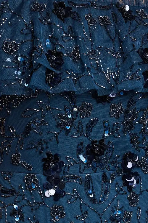 BEAUUT Floral Embellished Sequins Maxi Dress