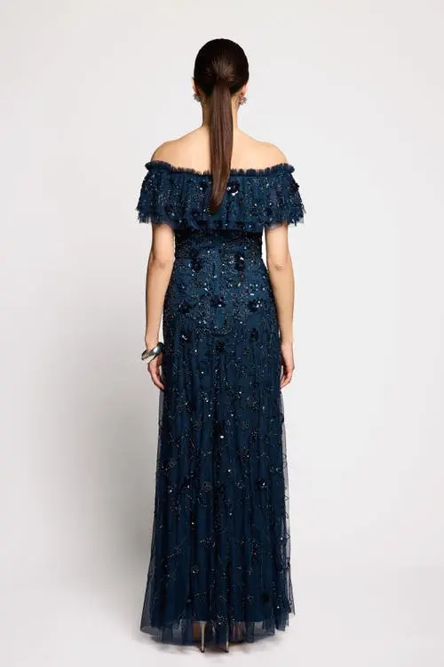 BEAUUT Floral Embellished Sequins Maxi Dress