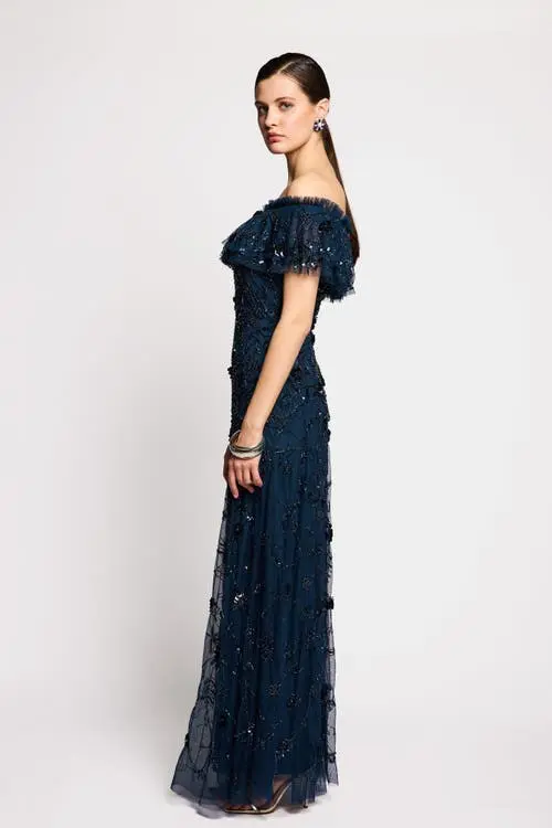 BEAUUT Floral Embellished Sequins Maxi Dress