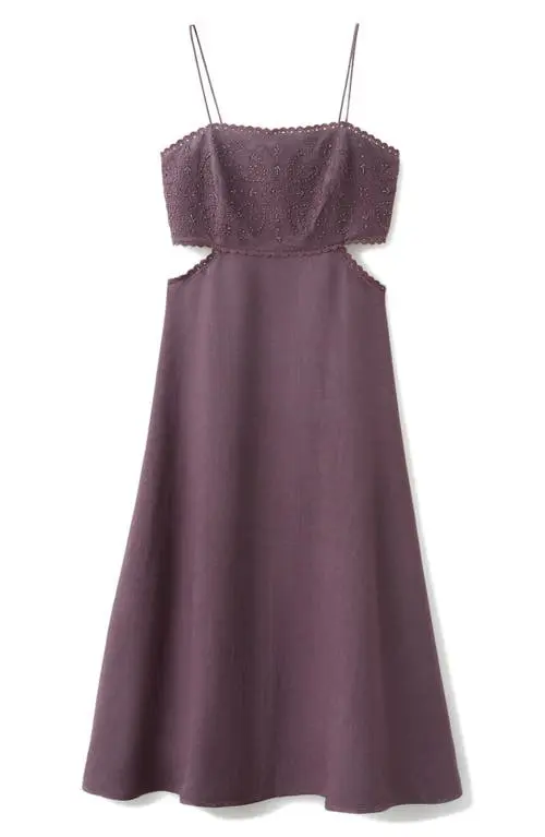 Mango Embroidered Beaded Linen Blend Dress