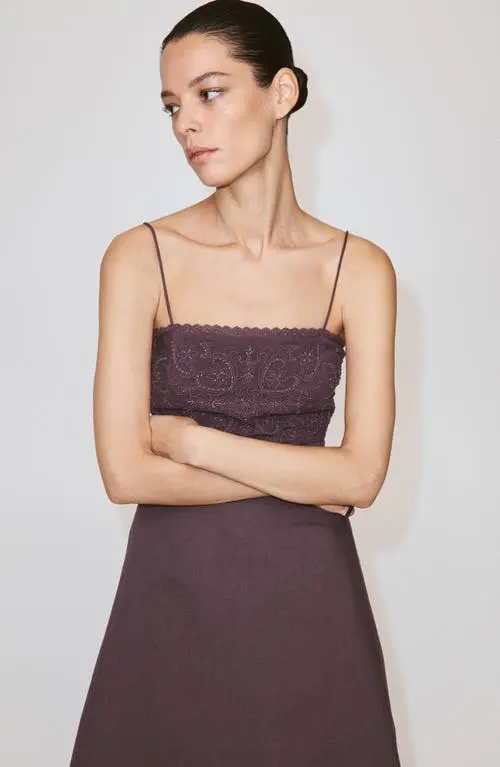 Mango Embroidered Beaded Linen Blend Dress