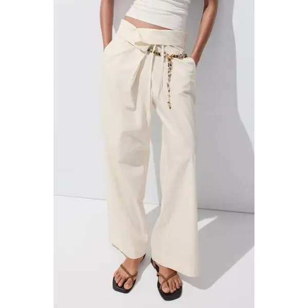 Mango Asymmetric Waist Straight Leg Cotton Pants