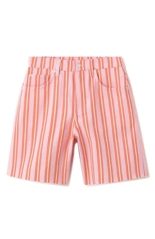 Mango Raw Hem Stripe Denim Bermuda Shorts