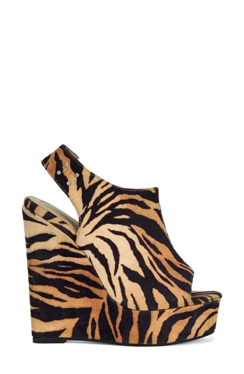 AZALEA WANG Platform Wedge Sandals With Tiger Print