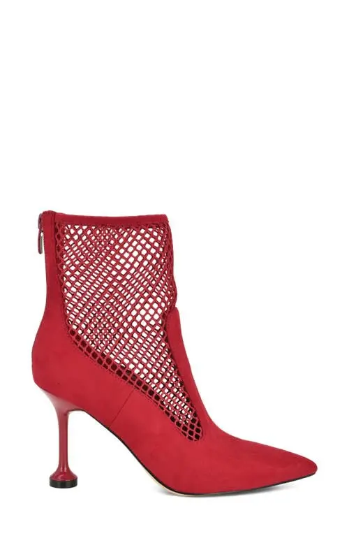 Nine West Goane Fishnet Pointed Toe Ankle Bootie - Med Red