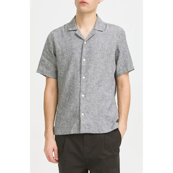 CASUAL FRIDAY Sauby Linen Blend Camp Shirt - Dark Navy