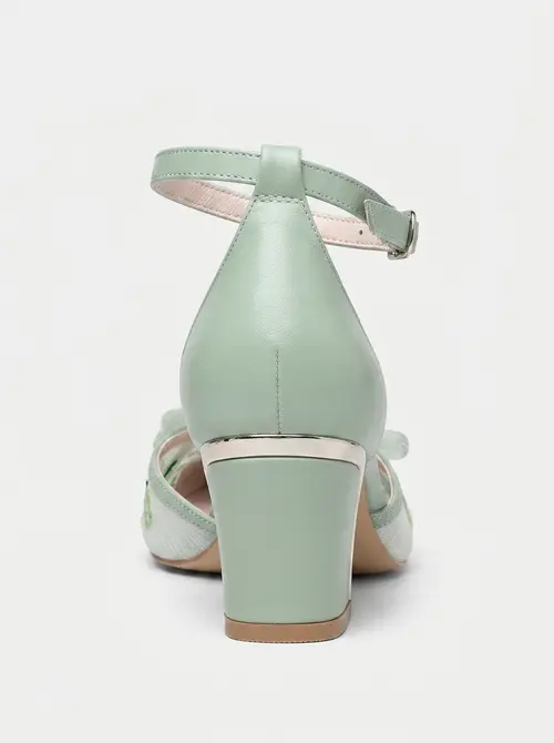 FOREVER & ALWAYS SHOES Prologue Shoes Bridal Embellished Pointed Toe Block Heel Pumps - Green