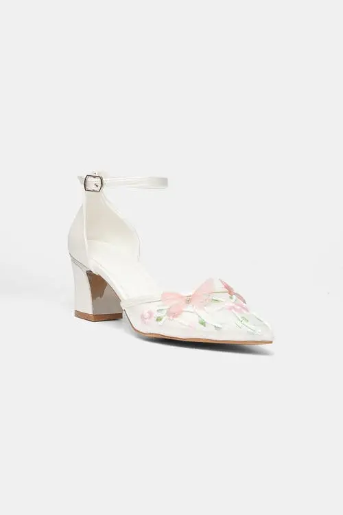 PROLOGUE SHOES Iry Block Heel Bridal Pointed Toe Pump - Ivory
