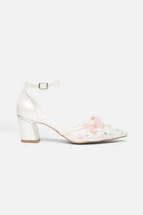 PROLOGUE SHOES Iry Block Heel Bridal Pointed Toe Pump - Ivory