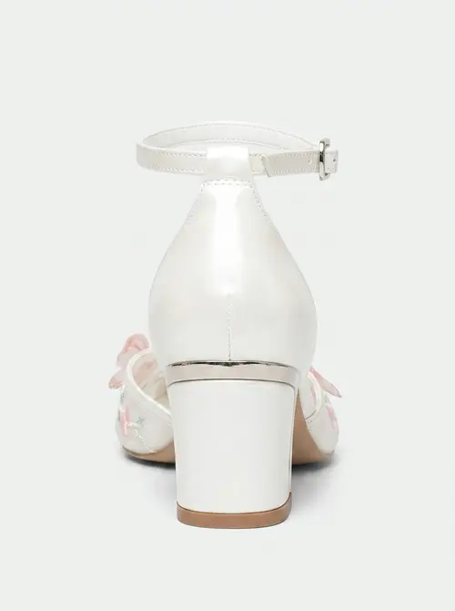 PROLOGUE SHOES Iry Block Heel Bridal Pointed Toe Pump - Ivory