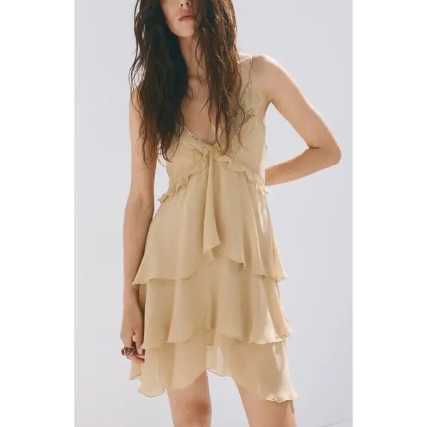 Mango Bead Detail Ruffle Sleeveless Dress