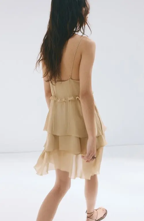 Mango Sleeveless Bead Embellished Ruffled Chiffon Dress