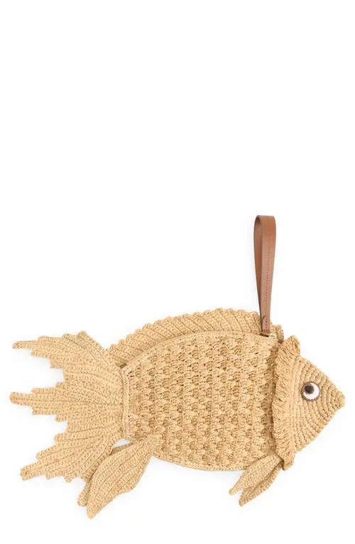 ANYA HINDMARCH Crochet Raffia Fish Clutch - Natural