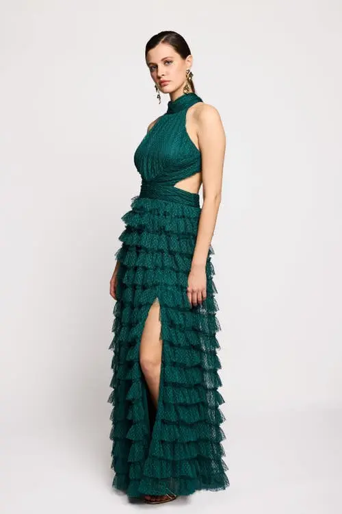 BEAUUT Ruffle Maxi Halter Neck Dress