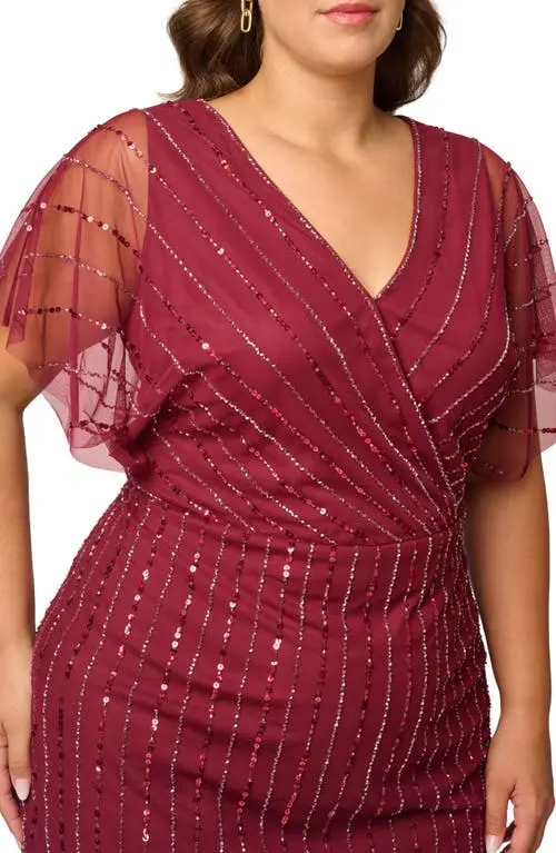 Adrianna Papell Surplice Beaded Mesh Dress