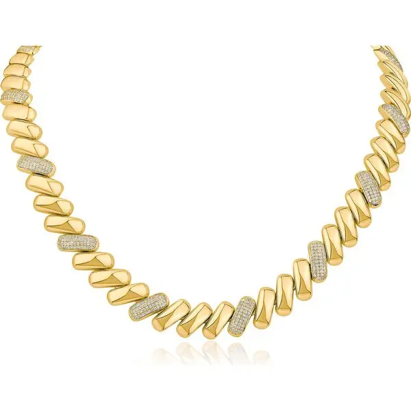 CZ BY KENNETH JAY LANE Alternating Pave Link Collar Necklace - Gold Plated