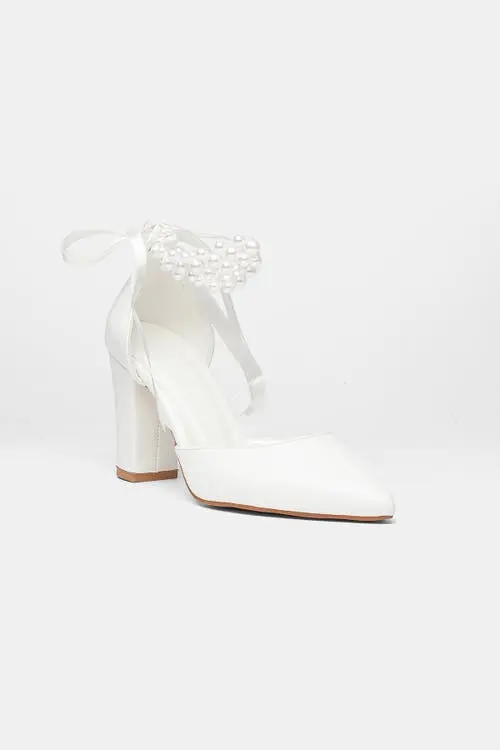 PROLOGUE SHOES Elisa Block Heel Bridal Pump - Ivory