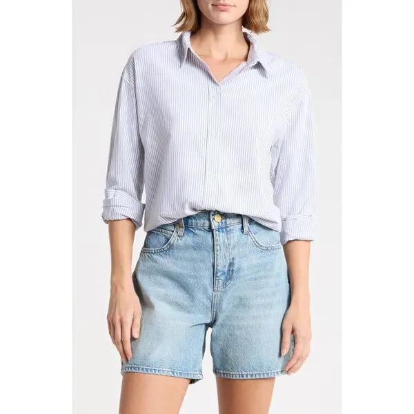 BEACHLUNCHLOUNGE Oversize Cotton Button-up Shirt - Silver Sage