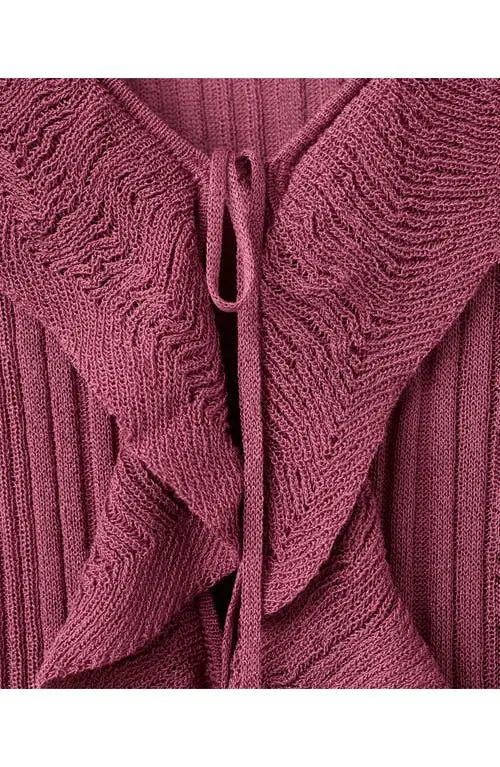 Mango Ruffle Rib Tie Front Cardigan