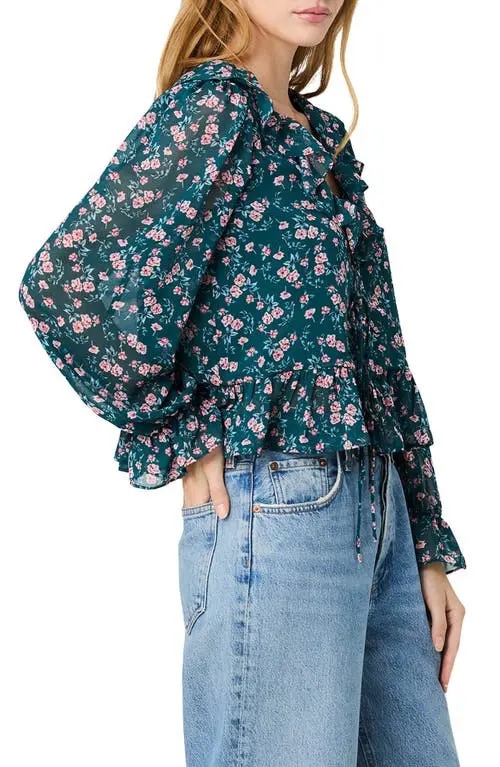 French Connection Marina Silky Chiffon Peplum Top