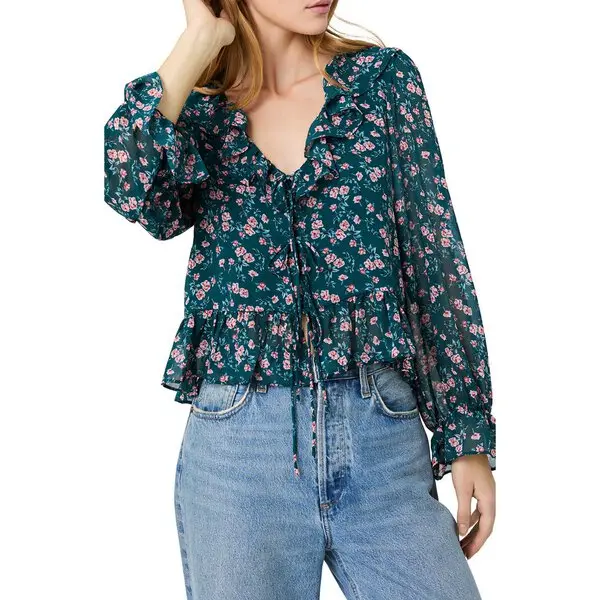 French Connection Marina Silky Chiffon Peplum Top - Lucia Fleur