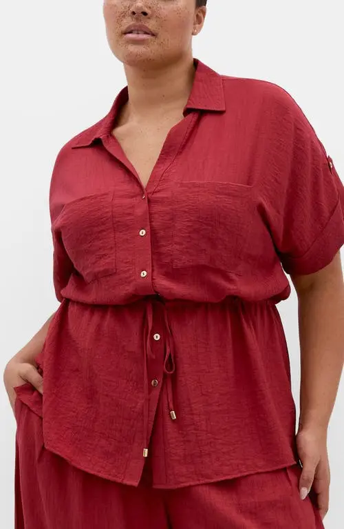 City Chic Aria Button-up Peplum Shirt - Sienna