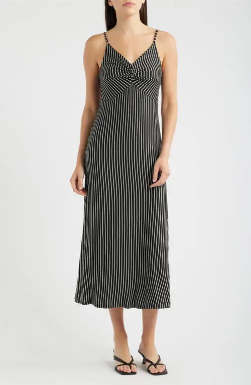 Loveappella Strappy Twist Midi Dress With Vertical Stripes
