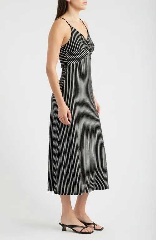 Loveappella Strappy Twist Midi Dress With Vertical Stripes