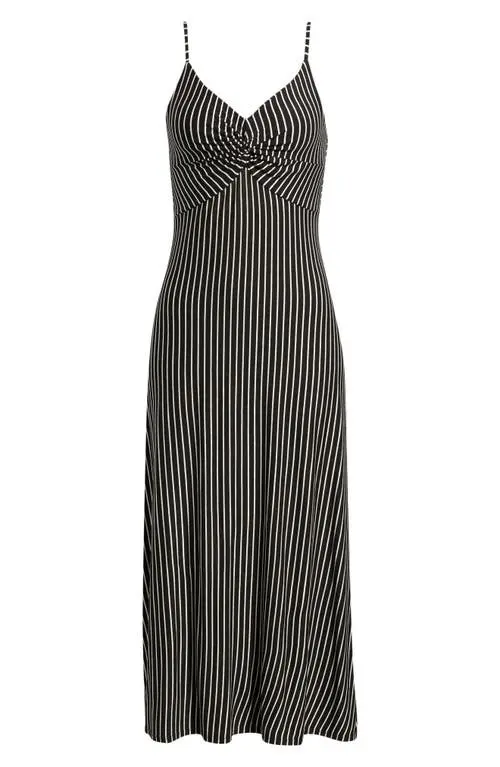 Loveappella Strappy Twist Midi Dress With Vertical Stripes