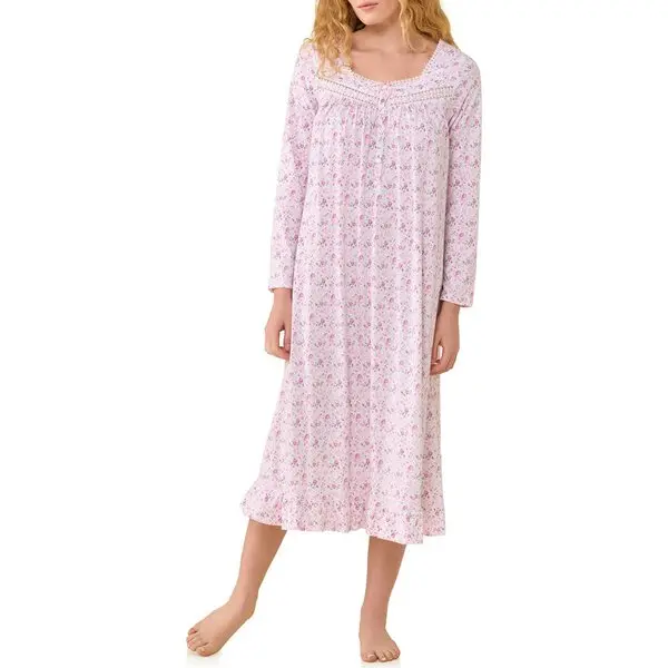 Eileen West Floral Lace Trim Cotton Nightgown - Whtditsy