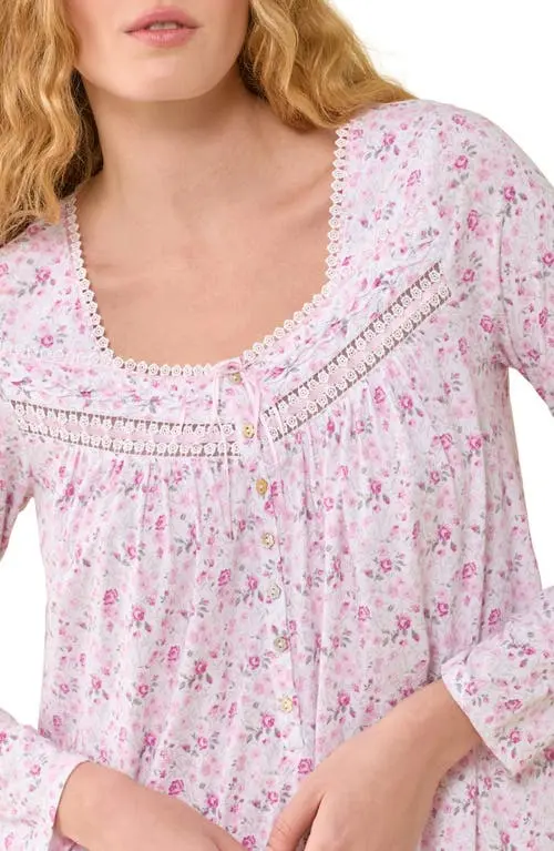 Eileen West Floral Lace Trim Cotton Nightgown - Whtditsy