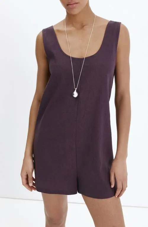 Mango Linen Blend Square Neck Open Back Romper