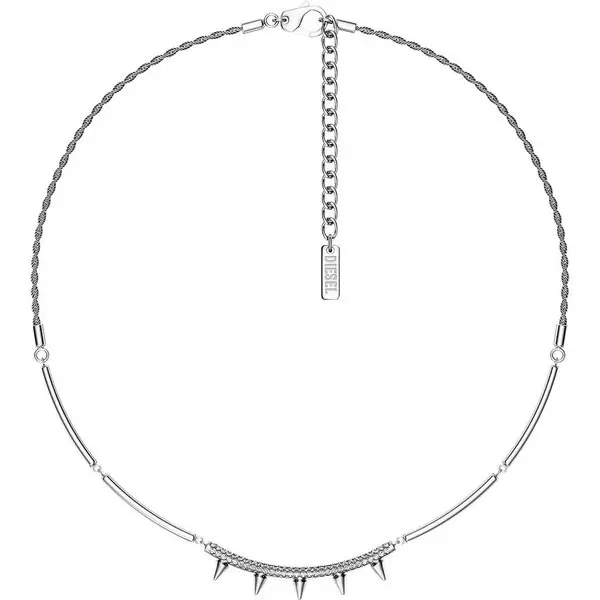 DIESEL® Pavé Cubic Zirconia Spike Chain Necklace - Silver