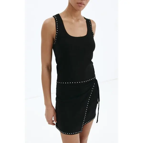 Mango Studded Knit Tank Top - Black