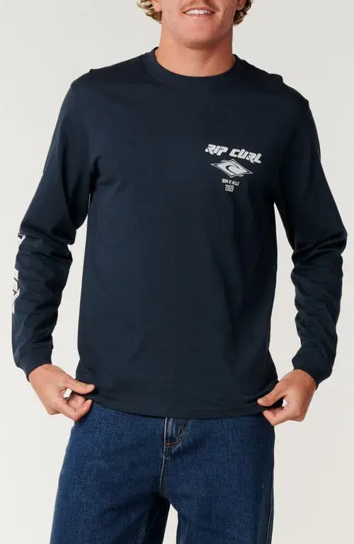 Rip Curl Fade Out Icon Long Sleeve Organic Cotton Graphic T-shirt - Dark Navy
