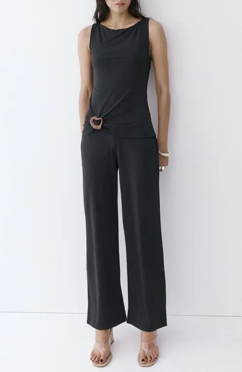 Mango Sleeveless Wide Leg Jumpsuit With Resin Detail - Black