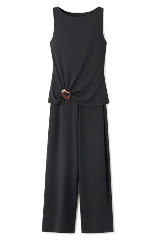 Mango Sleeveless Wide Leg Jumpsuit With Resin Detail
